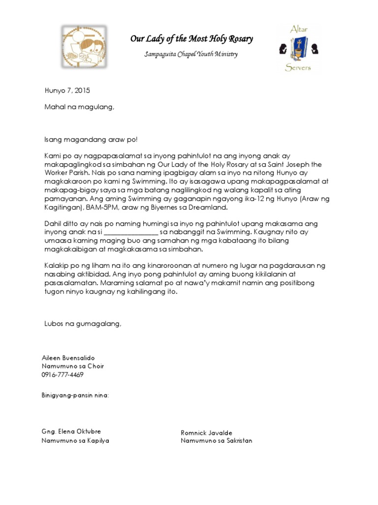 Letter For Swimming 2015 | PDF