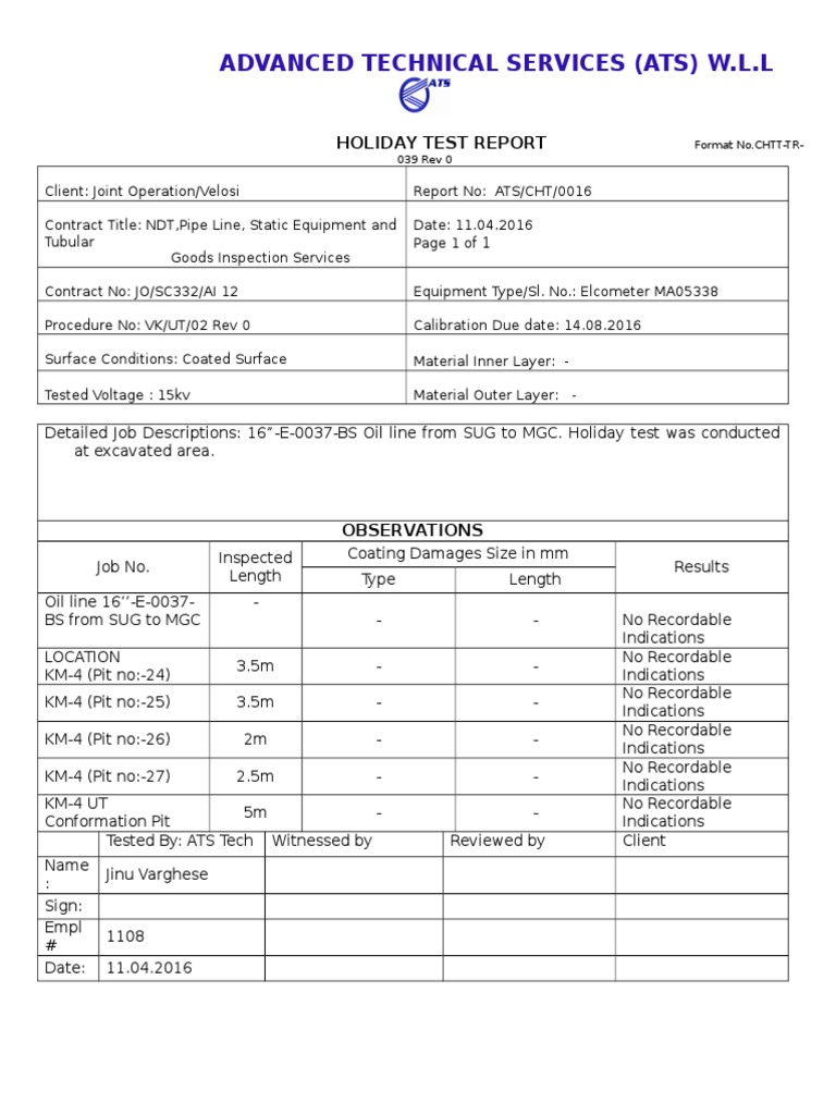 Vlosi Holiday Test Report No-16 | PDF