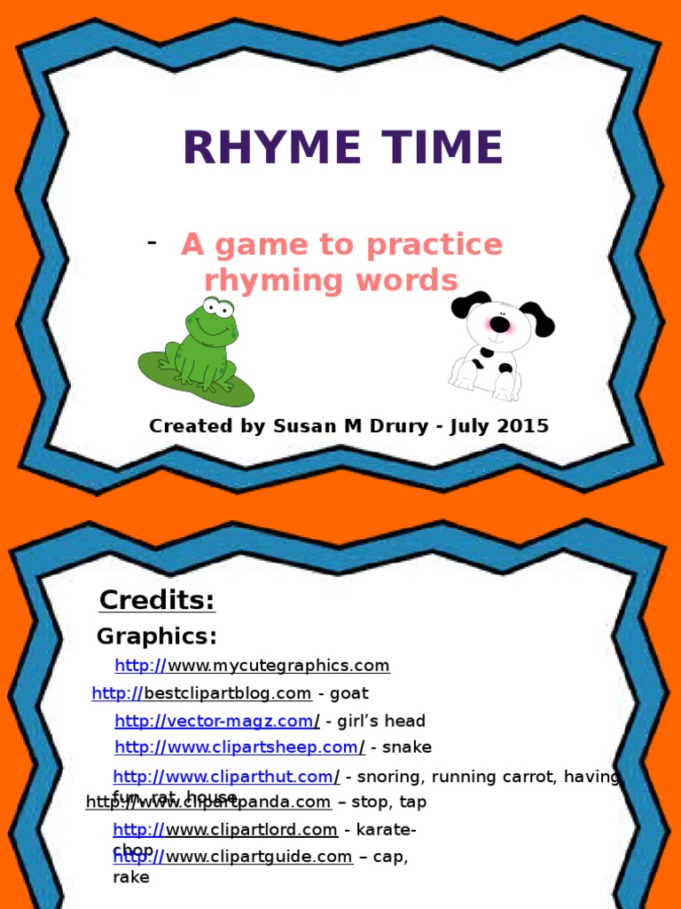 Rhyme Time: A Game To Practice Rhyming Words | PDF | Language Arts ...