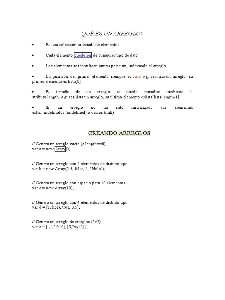 Qué Es Un Arreglo | PDF | Cadena (informática) | Estructura de datos de ...