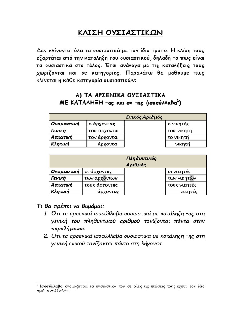 ΚΛΙΣΗ ΟΥΣΙΑΣΤΙΚΩΝ Α | PDF