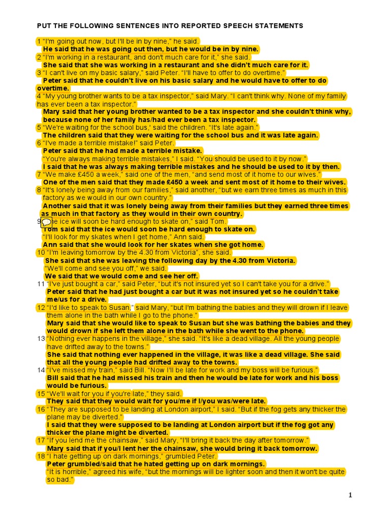 Reported Speech Practice Exercises | PDF | Mystery, Thriller & Crime ...