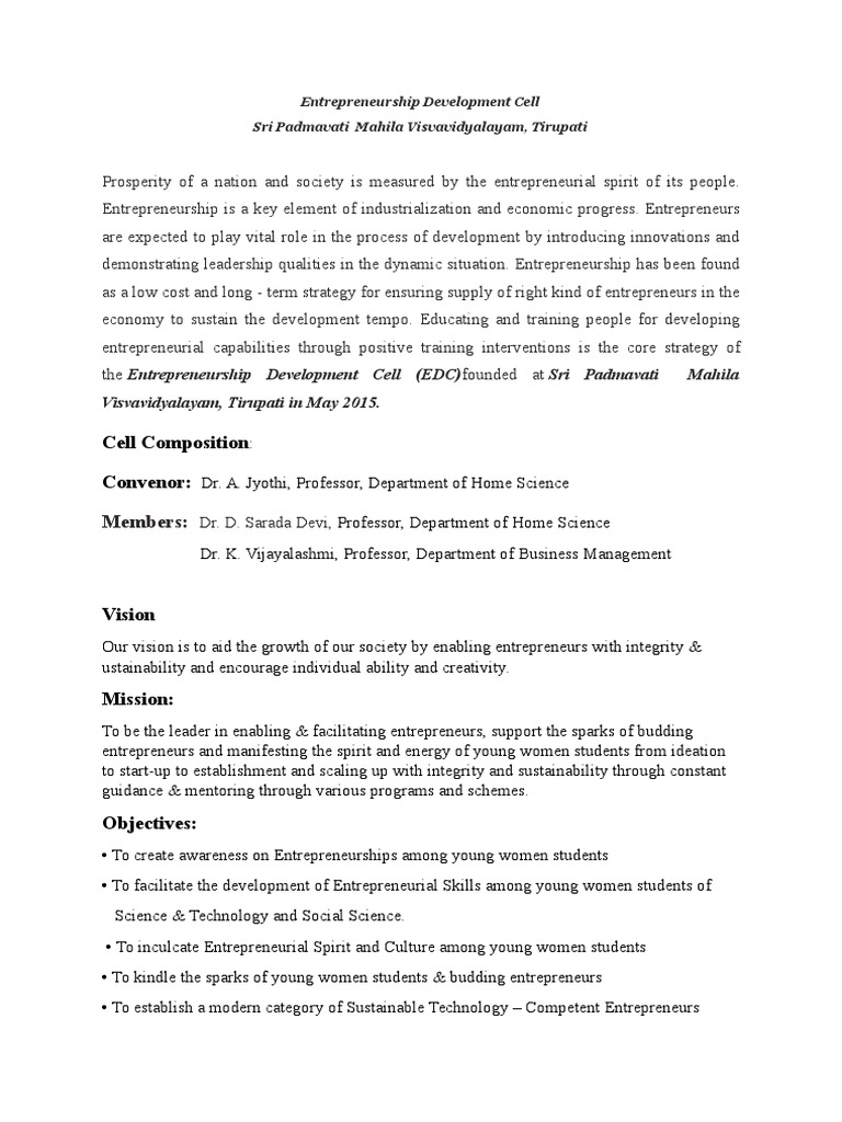 Entrepreneurship Development Cell at Sri Padmavati University | PDF ...