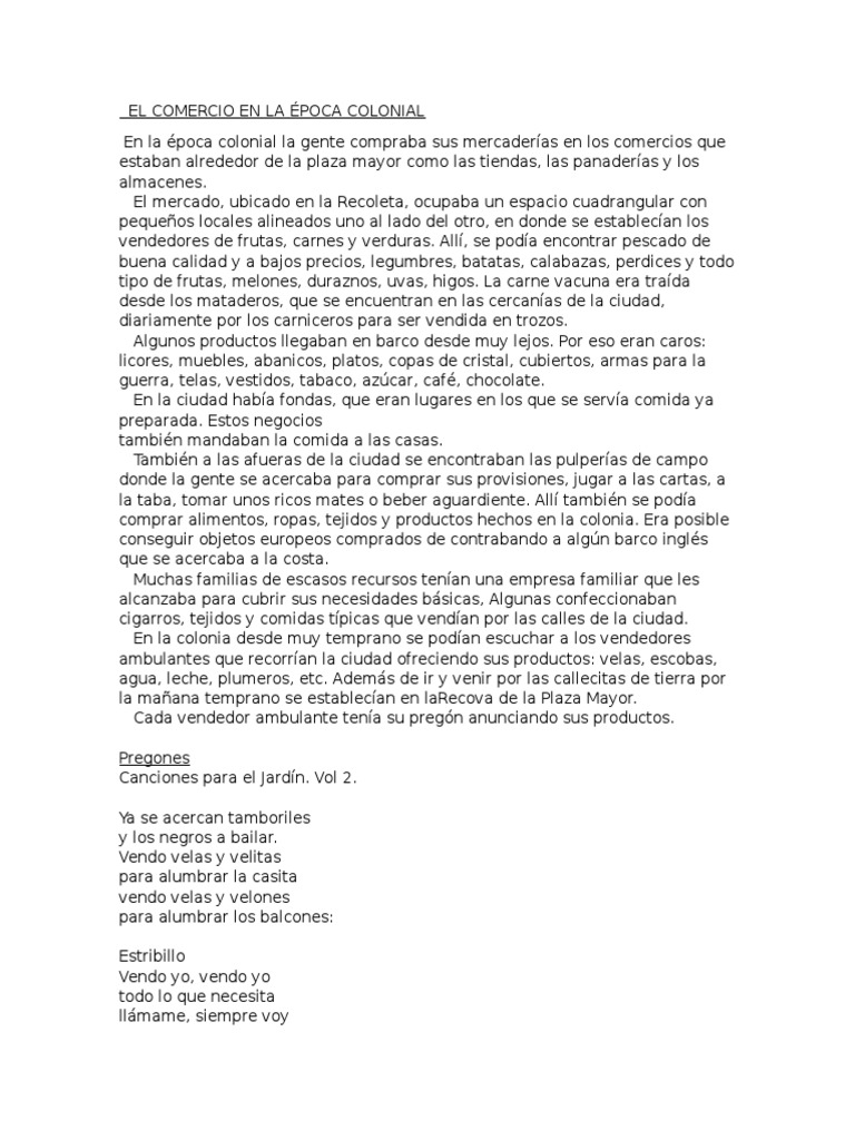 El Comercio en La Época Colonial | PDF | Nueva españa | Alimentos