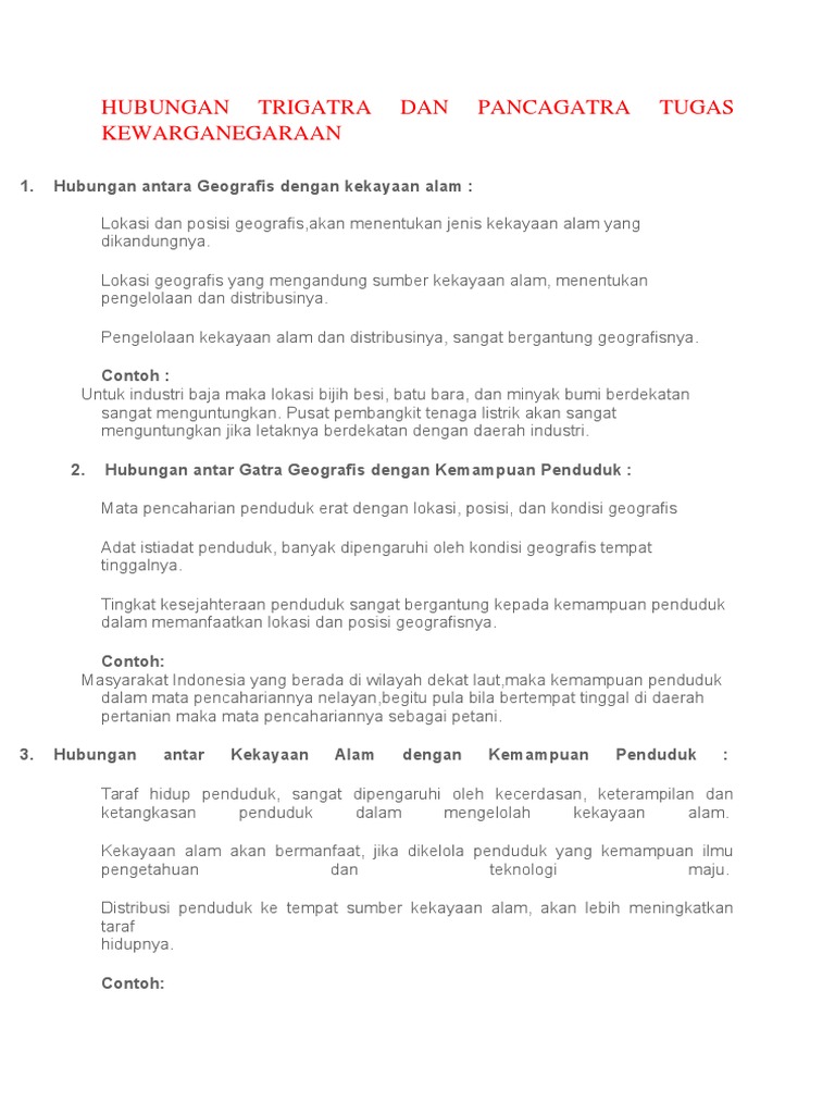 Hubungan Trigatra Dan Pancagatra Tugas Kewarganegaraan | PDF