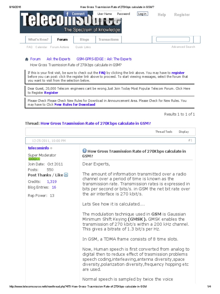 GSM Gross Data Rate Calculations | PDF | Bit Rate | Sampling (Signal ...