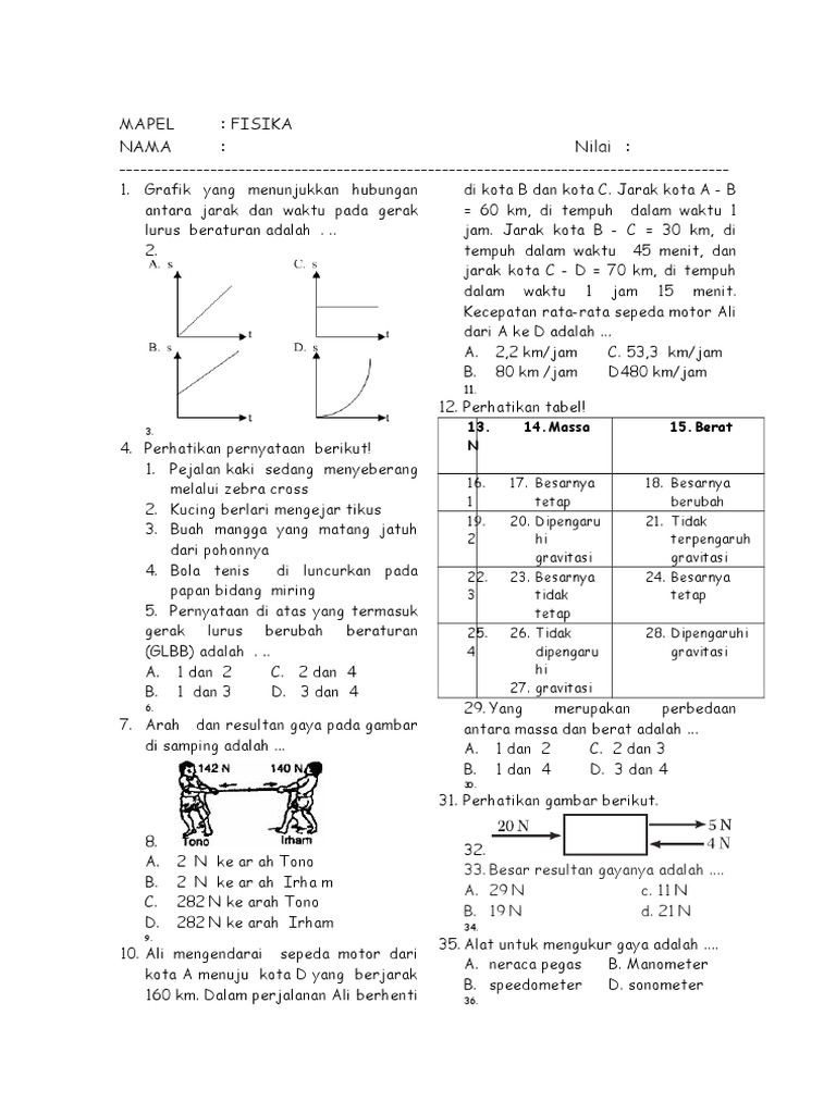 SOAL Gaya Dan Gerak Kelas 8 | PDF