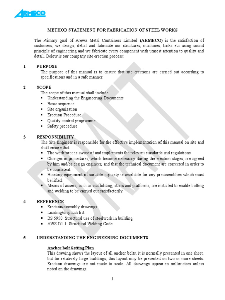 Steel Structure Fabrication Method Statement | PDF | Paint | Crane ...