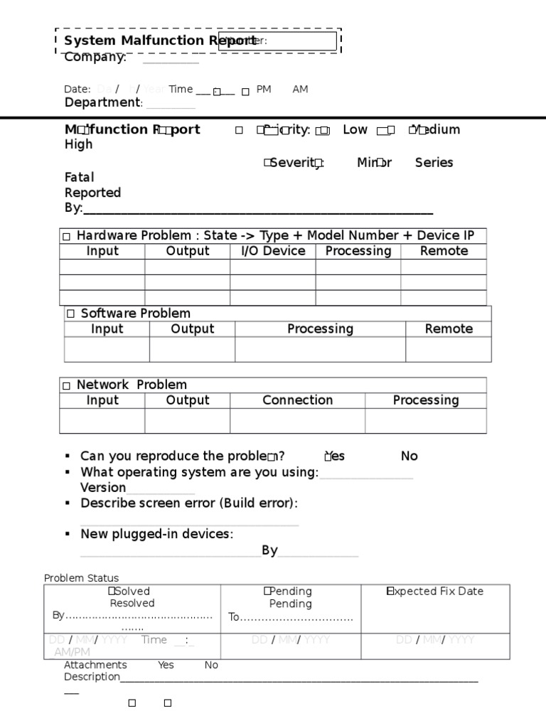 System Malfunction Report | PDF