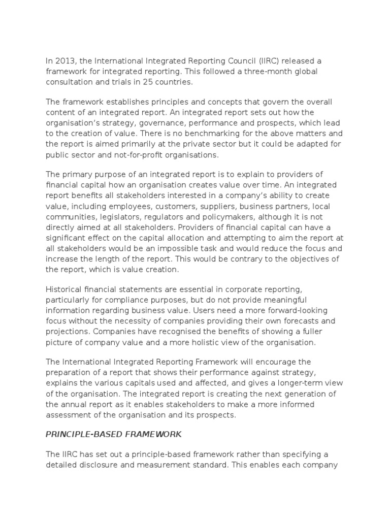 The Integrated Report Framework | PDF | Accountability | Business