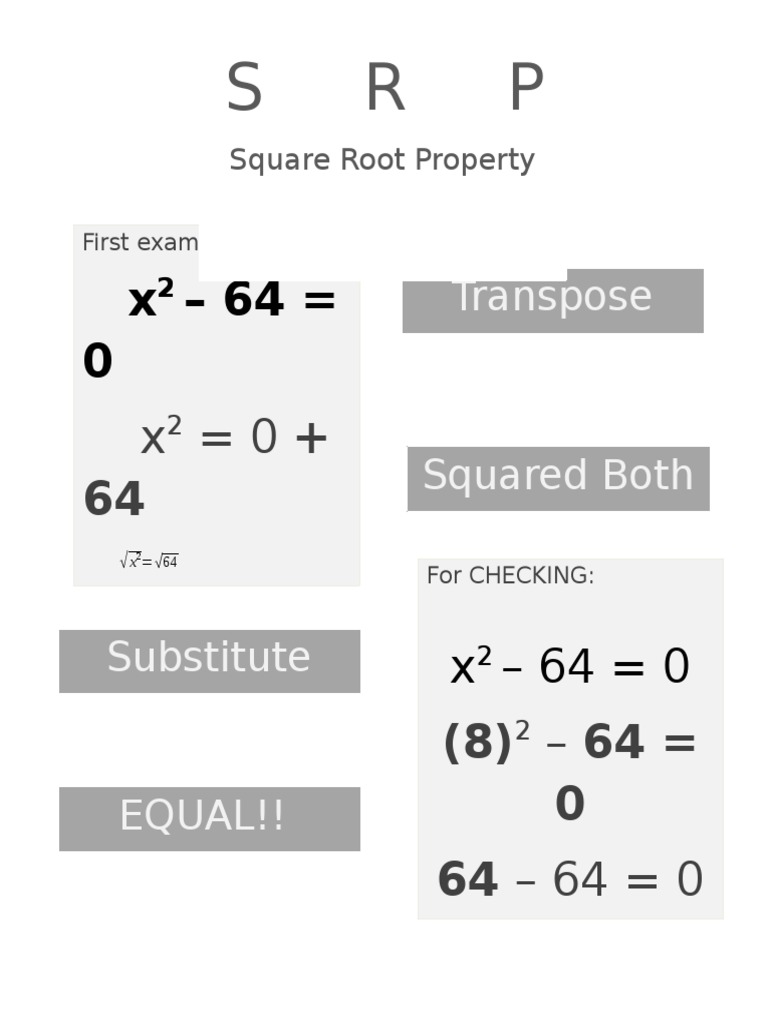 Transpose: Square Root Property | PDF | Algebra | Mathematical Objects