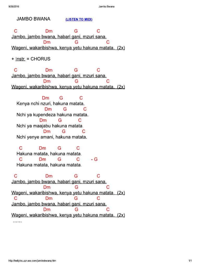 Jambo Bwana Chords