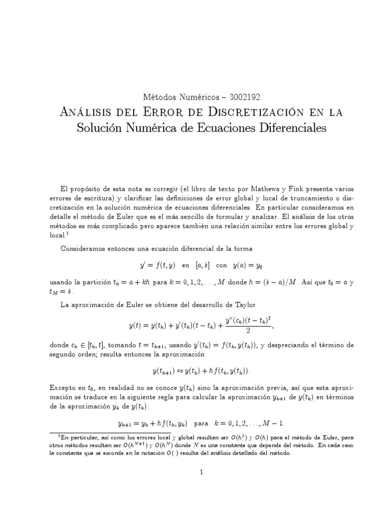 Error de Discretizacion en Ecuaciones Diferenciales | PDF | Análisis ...