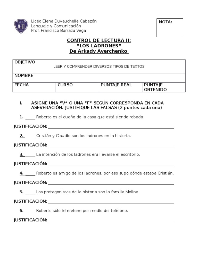 Control n° 5 - Los Ladrones | PDF | Ocio