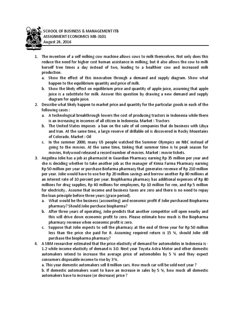 Assignment 1 - Economics MB 3101 PDF | PDF | Demand | Indonesian Rupiah