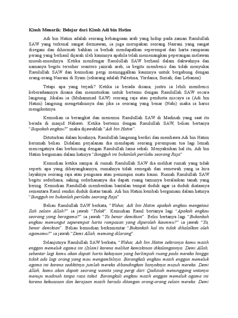 Belajar Dari Kisah Adi Bin Hatim | PDF