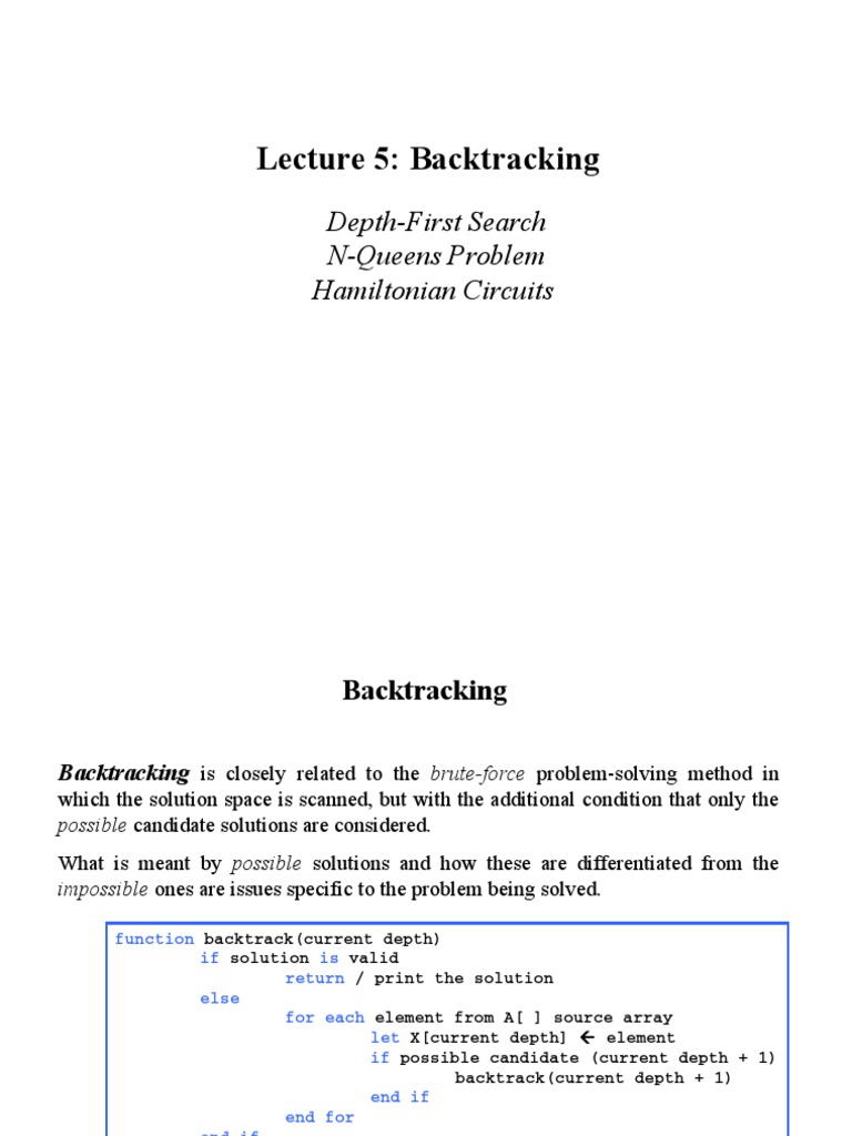 Lecture 5: Backtracking: Depth-First Search N-Queens Problem ...