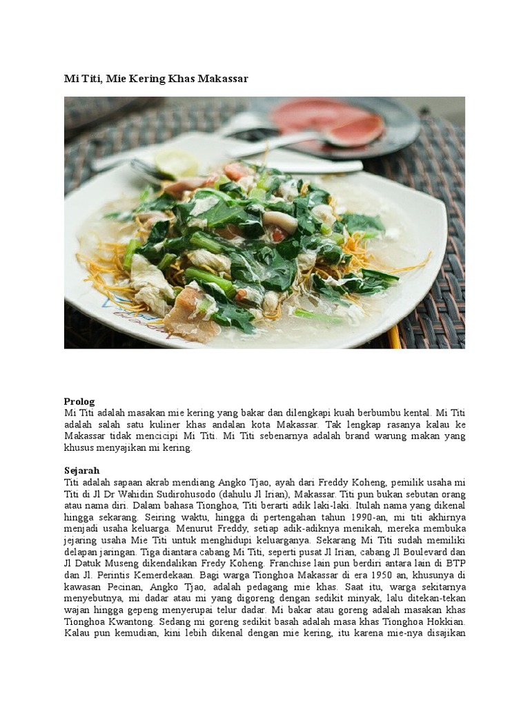 Sejarah dan Keunikan Mie Titi Makassar | PDF | Perjalanan | Memasak ...