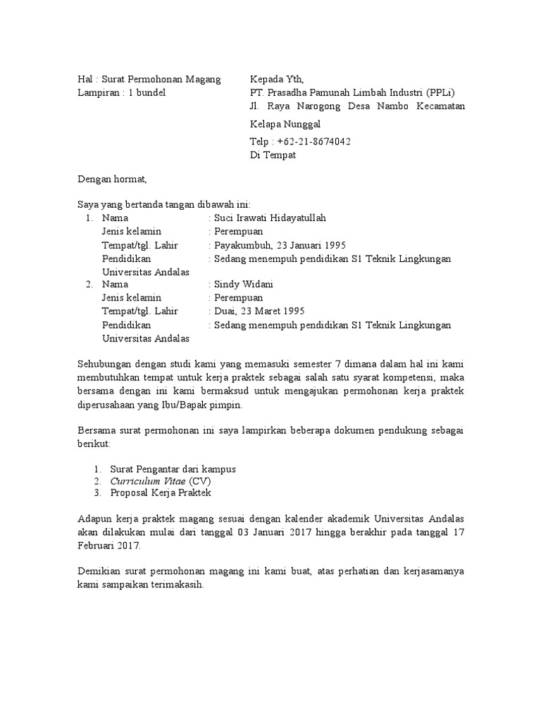 Contoh Surat Permohonan KP | PDF