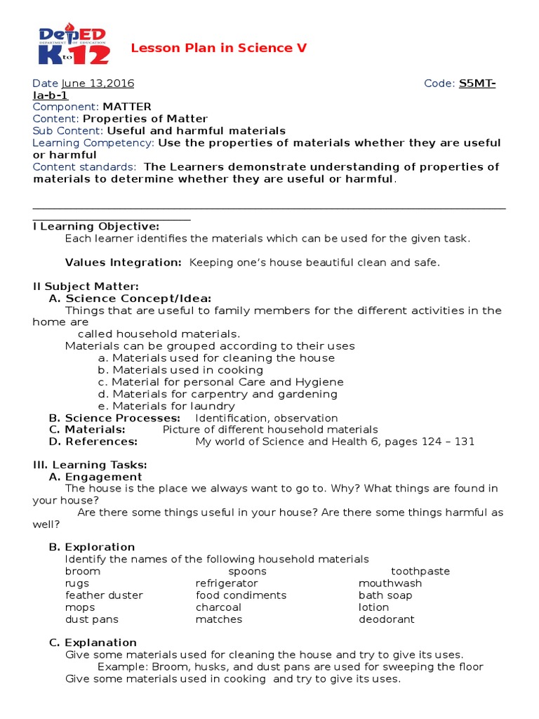 Useful and Harmful Materials Lesson Plan | PDF