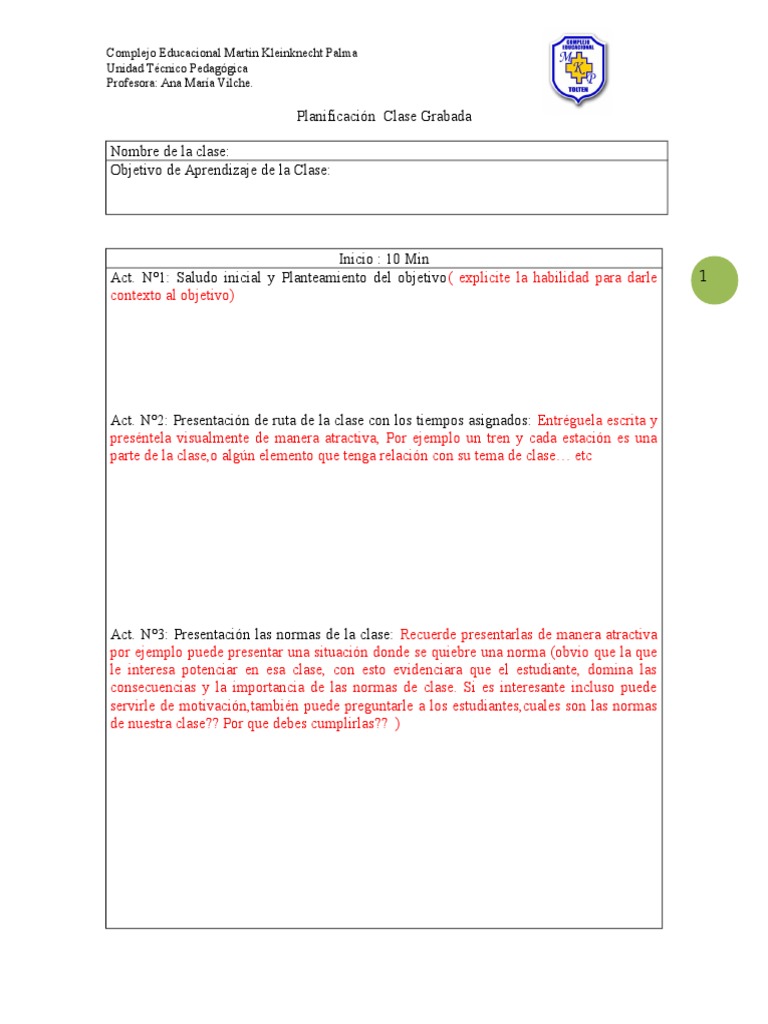 Formato de Clase Grabada | PDF | Planificación | Sicología