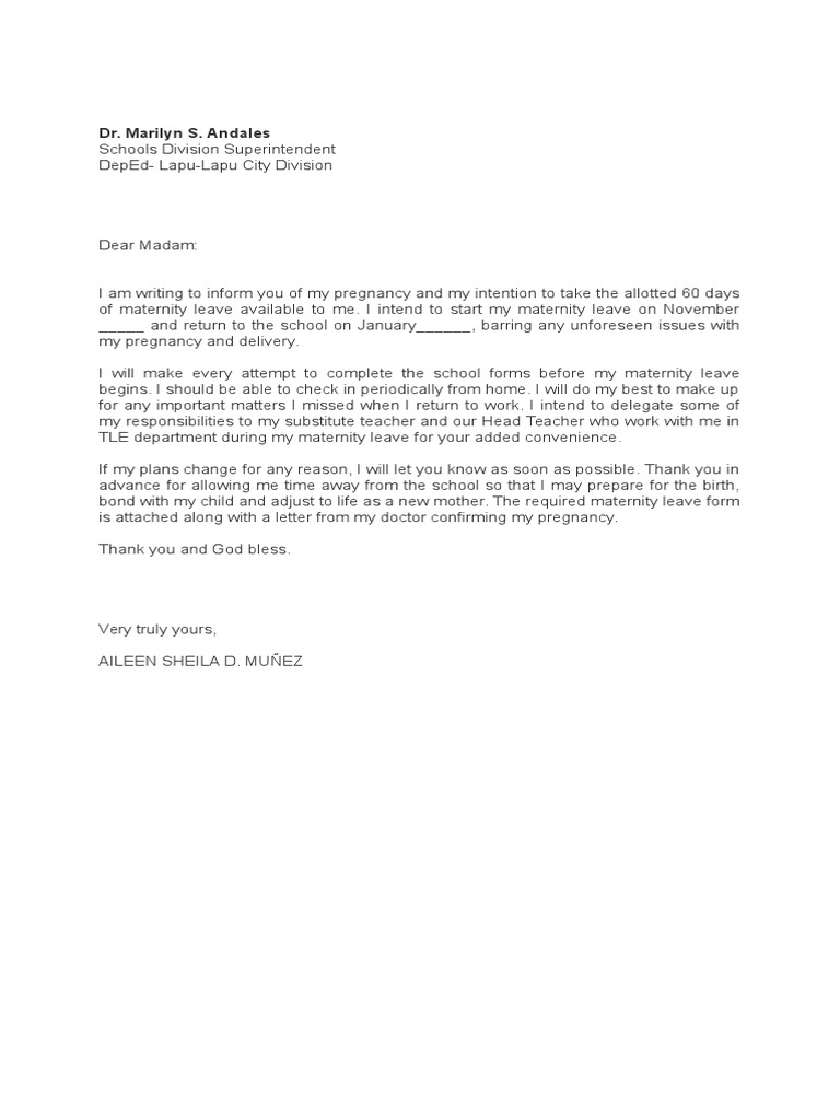 Maternity Leave Letter | PDF