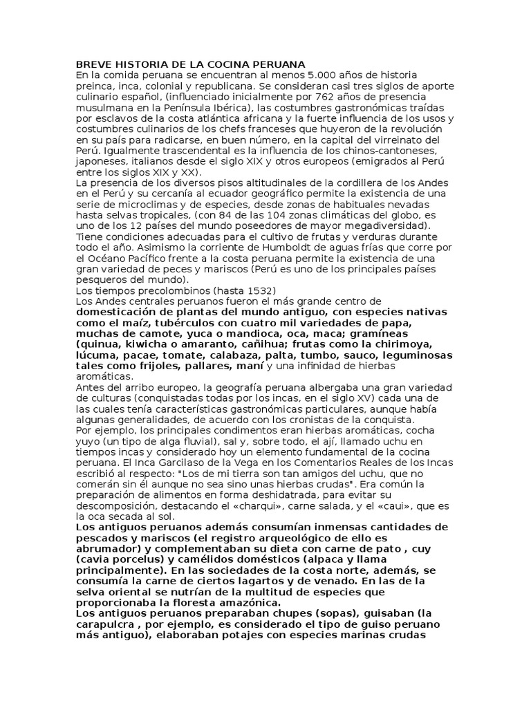 Breve Historia de La Cocina Peruana | PDF | Comida y bebida | Alimentos
