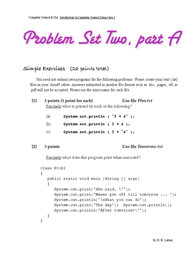 Computer Science E 10a Problem Set 2 Part A Download Free Pdf Method Computer Programming 