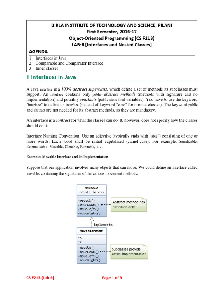 Interfaces And Nested Classes An Analysis Of An Object Oriented Programming Lab Document Pdf