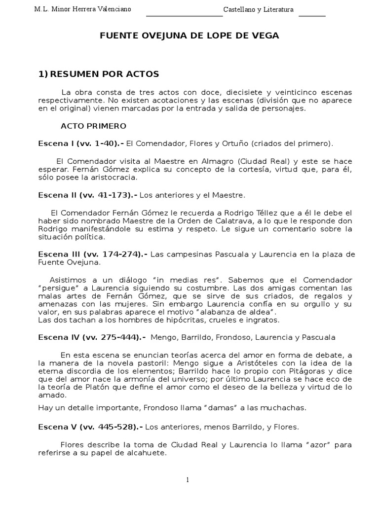 Estudio de Fuente Ovejuna de Lope de Vega | PDF