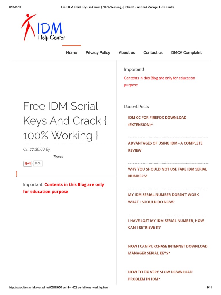 Free IDM Serial Keys and Crack { 100% Working } _ Internet Download ...