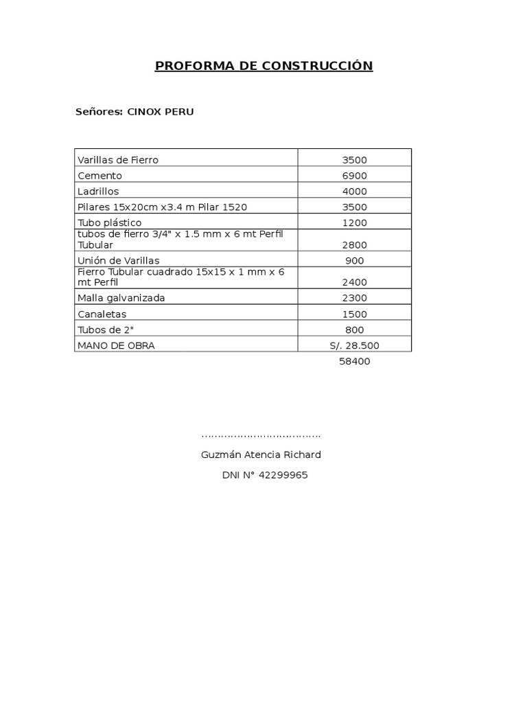 Proforma de Construcción | PDF