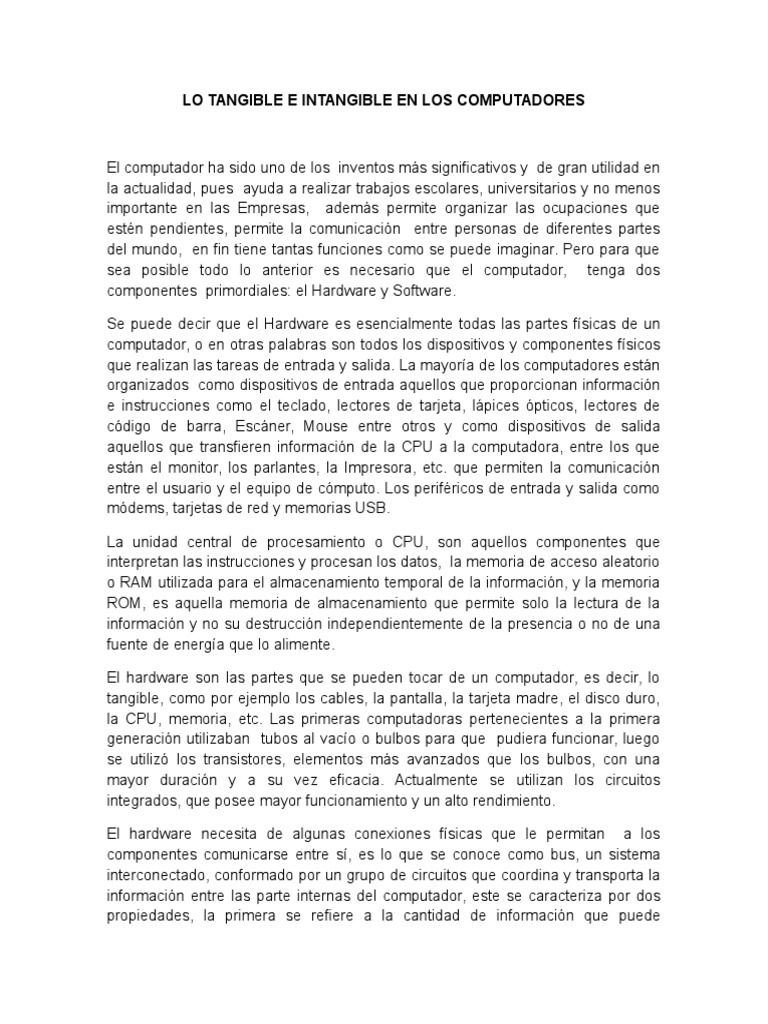 Lo Tangible e Intangible de Los Computadores | PDF | Hardware de la ...