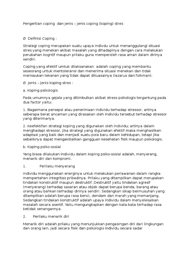 Pengertian dan Jenis Coping Stres | PDF | Karier & Perkembangan