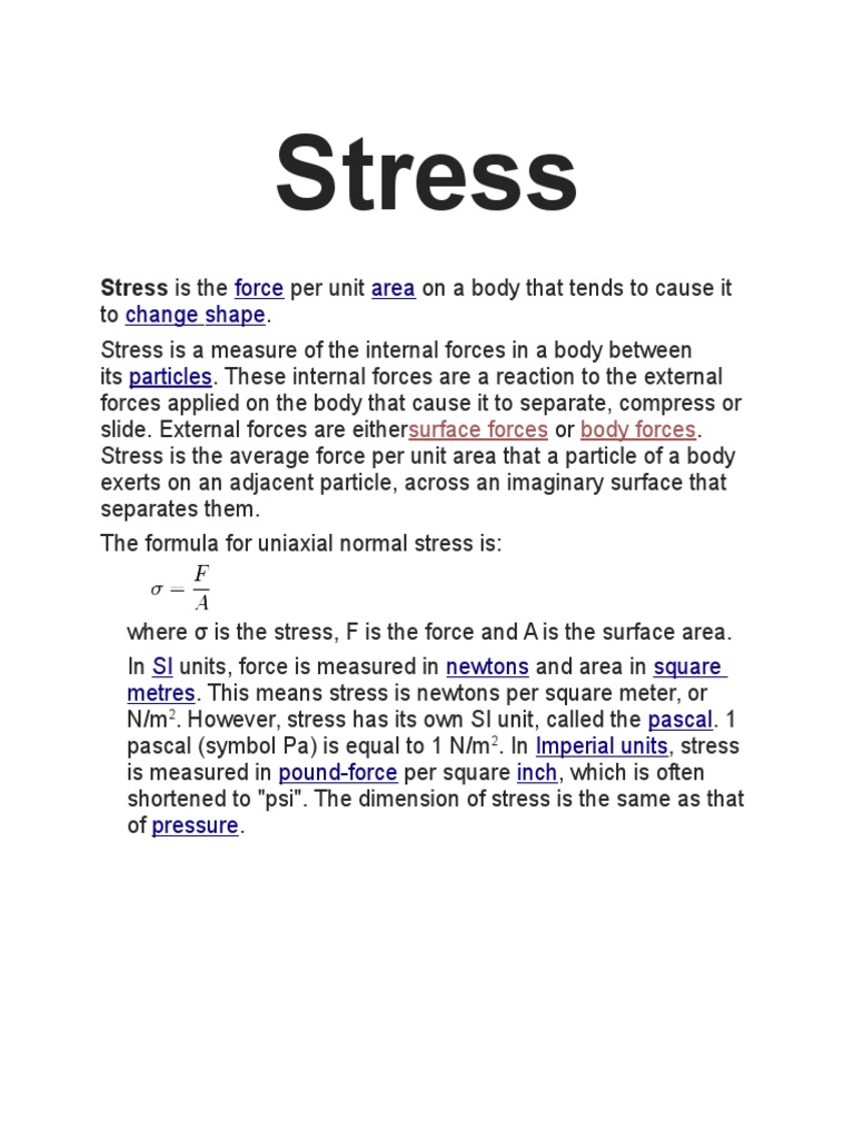 Stress: Force Area Change Shape Particles | PDF | Stress–Strain ...