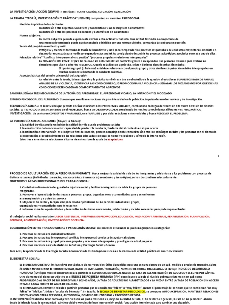 Esquema Psicologia Social | PDF | Conflicto (proceso) | Bienestar