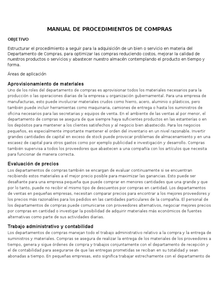 Manual de Procedimientos de Compras | Presupuesto | Gestión de recursos humanos