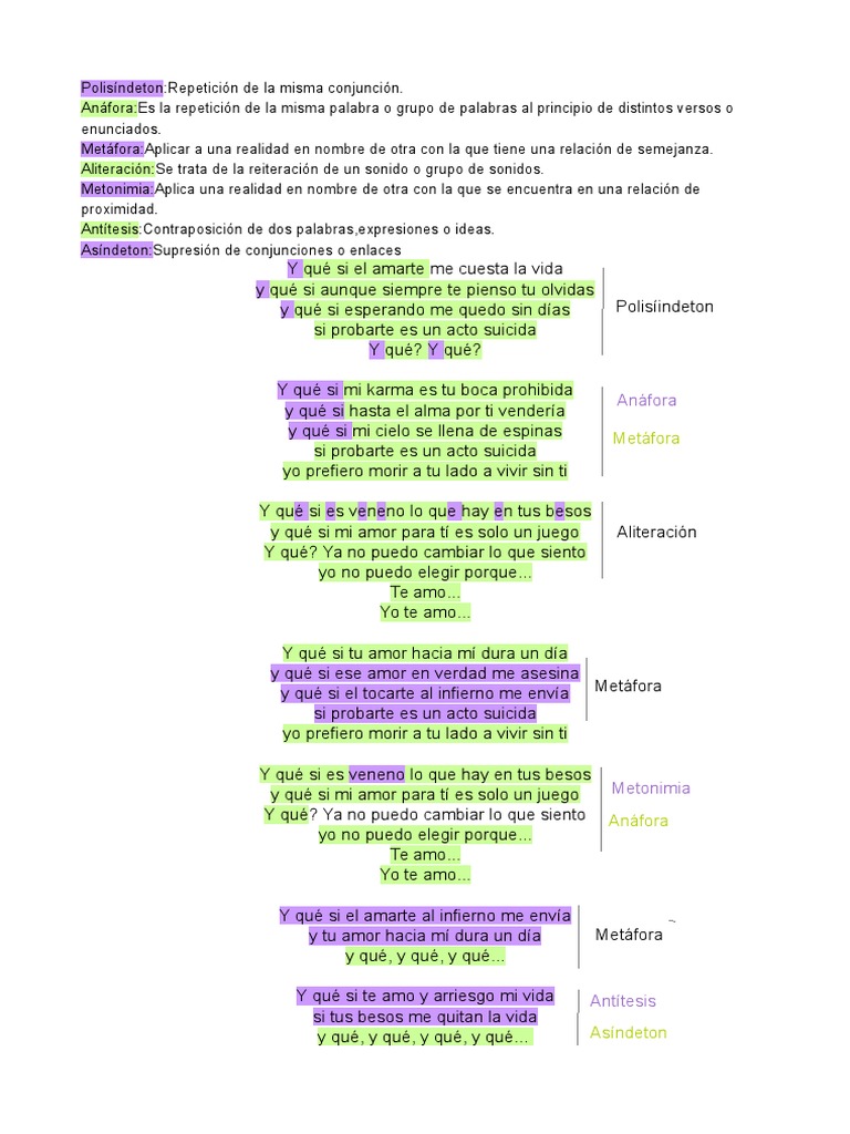Analisis Recursos Literarios en Una Cancion | PDF | Amor | Idiomas