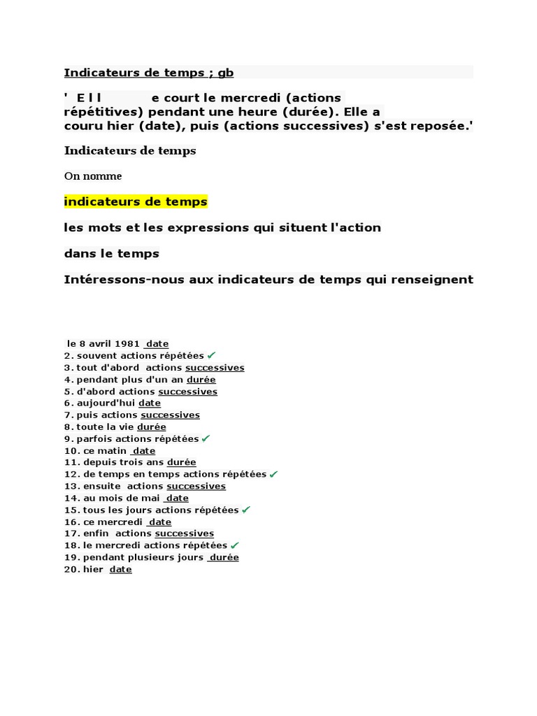 Indicateurs de Temps en Français | PDF