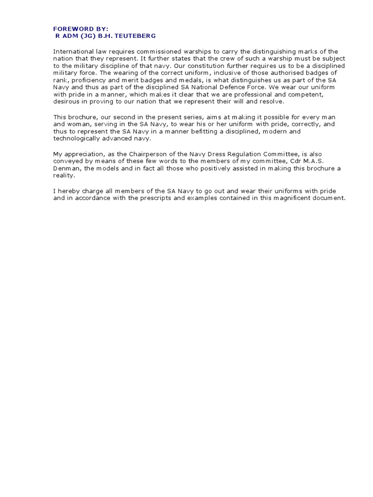 SA Navy Uniform Dress Code Guide | PDF | Softlines (Retail) | Clothing