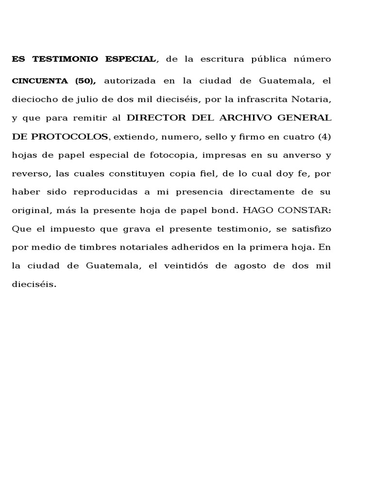 Testimonio Especial | PDF | Derecho Civil (Common Law) | Instituciones ...