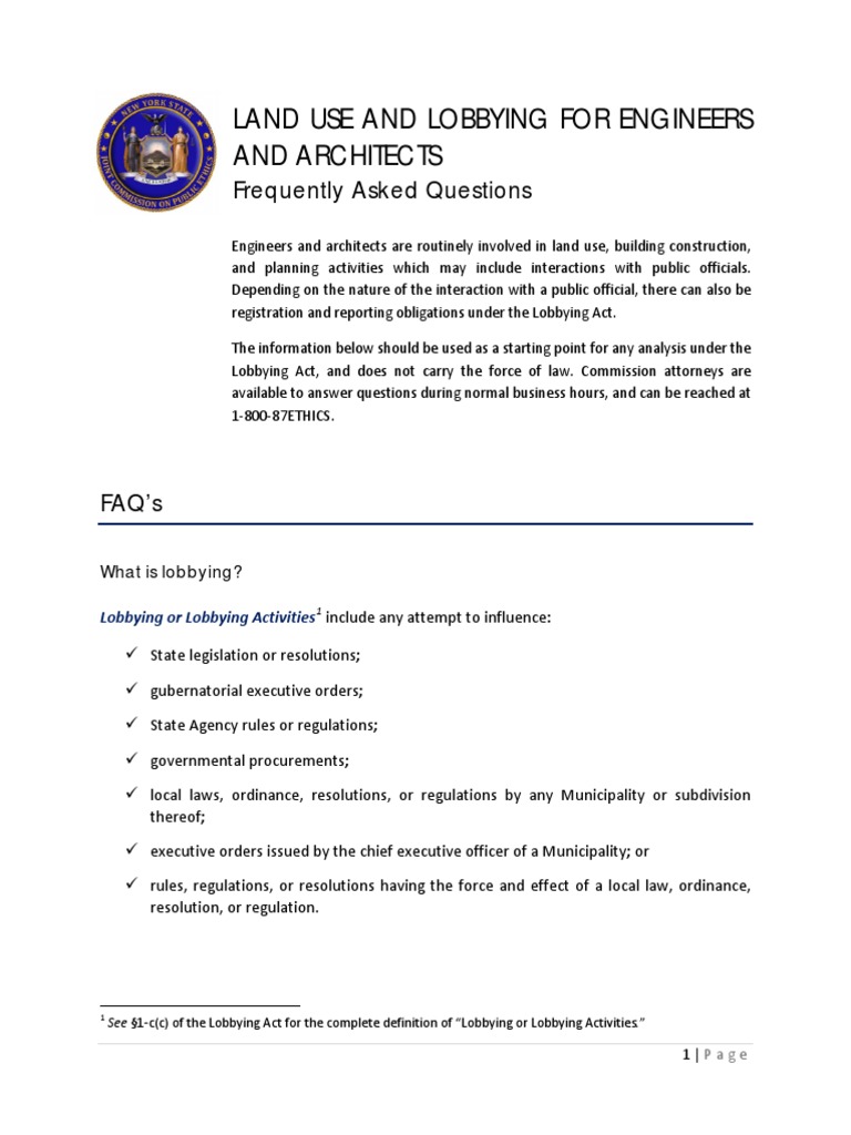 JCOPE FAQ (9.27.16) | Lobbying In The United States | Architect