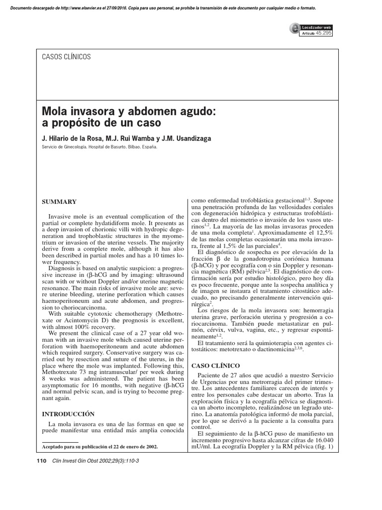 Mola Invasora y Abdomen Agudo: A Propósito de Un Caso: Casos Clínicos ...