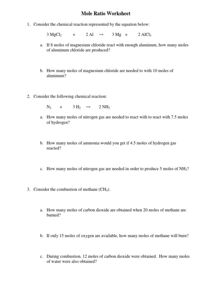 Mole Ratio More Practice | PDF | Magnesium | Mole (Unit)
