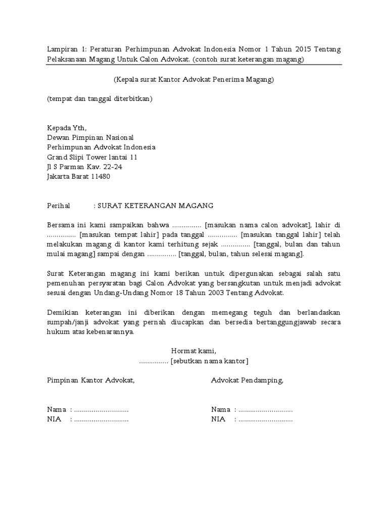Surat Keterangan Magang Advokat | PDF