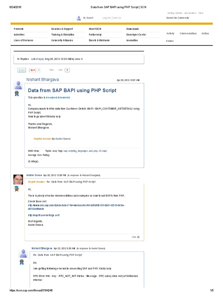 Data From Sap Bapi Using Php Script Scn Pdf Php My Sql