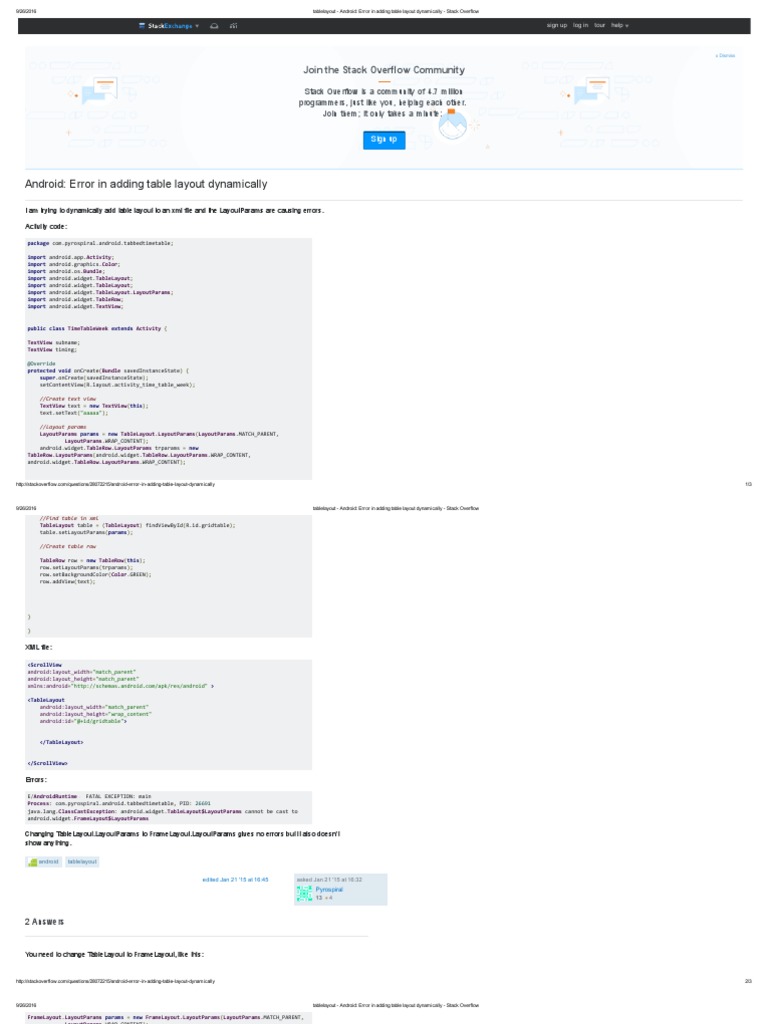 Tablelayout Android Error In Adding Table Layout Dynamically Stack Overflow Pdf 2074