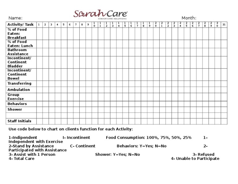 ADL Charting and Flow Sheet Template | PDF