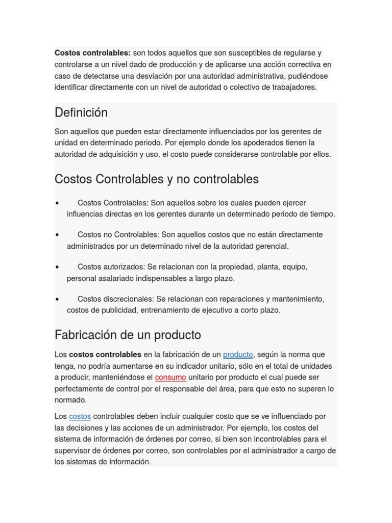 Costos Controlables | PDF