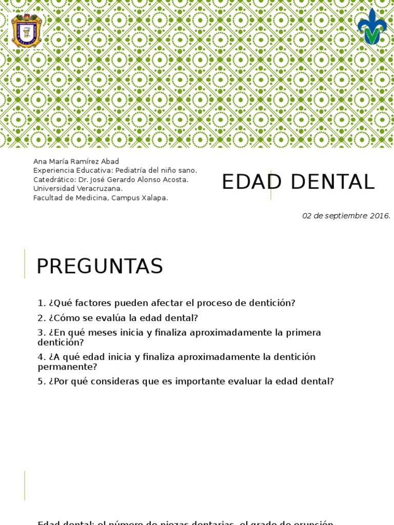 Edad Dental | PDF | Diente humano | Ramas de Odontología